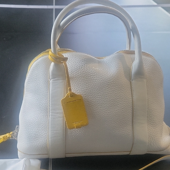Bags | Coach Elegant White And Yellow Handbag | Poshmark